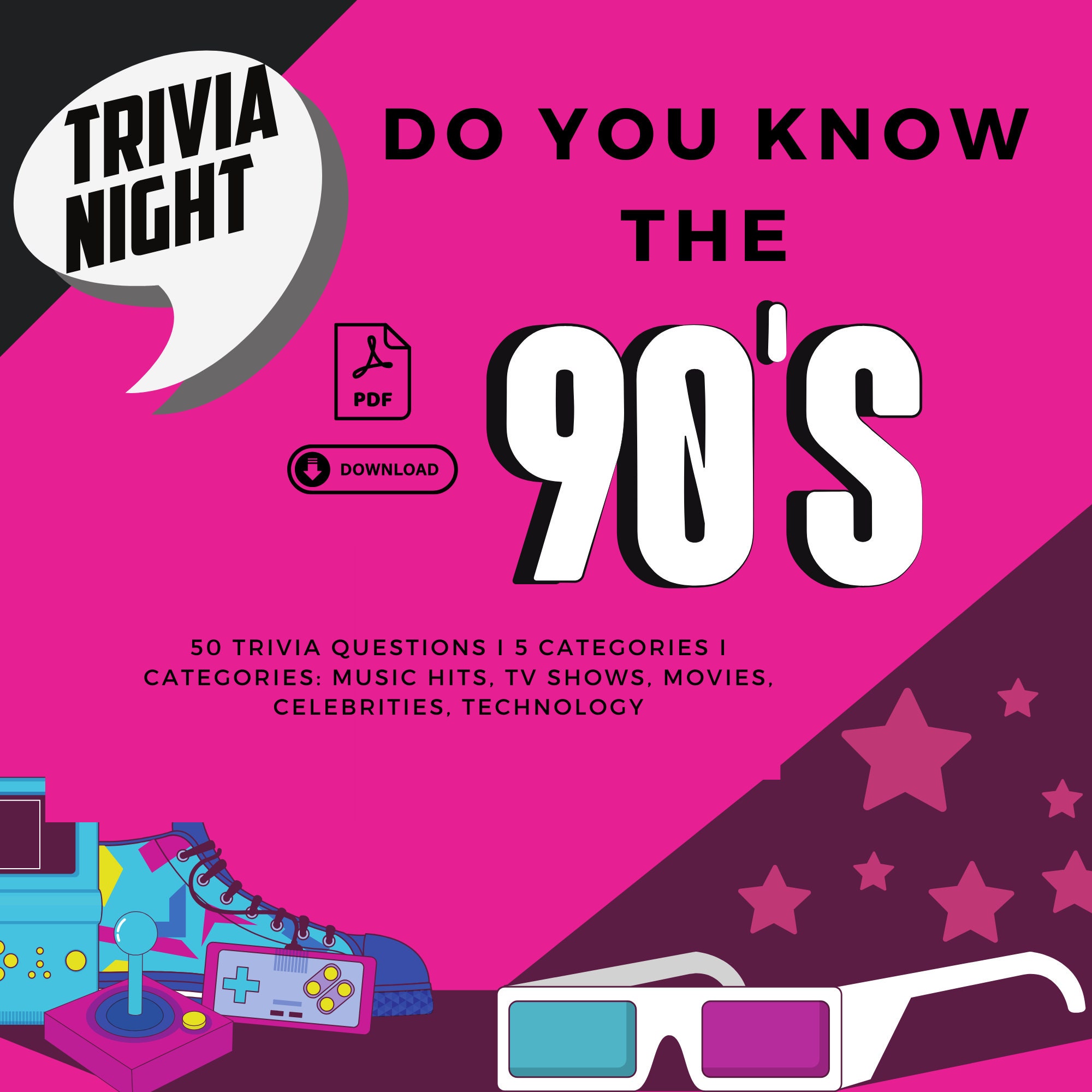Printable PDF Quiz Trivia Party Game Retro 90's - Etsy