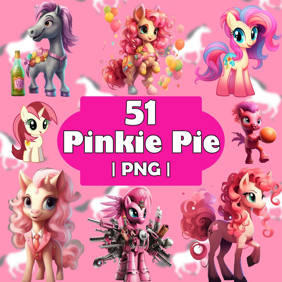 Pinkie Pie Cute Set of Popular Ponies Holding Flowers Digital Cartoon ...