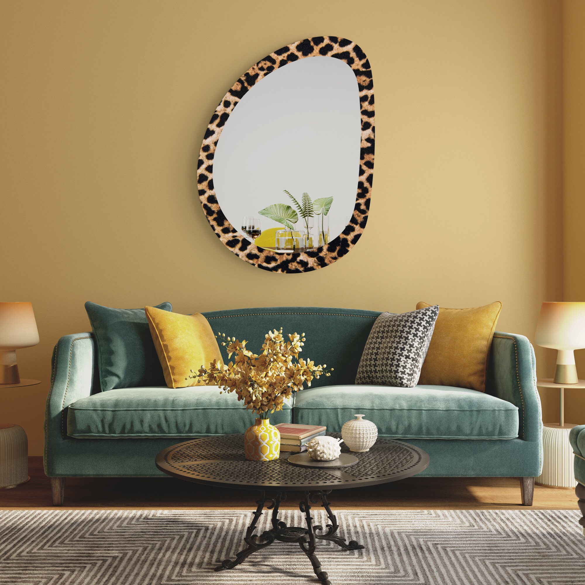 Blob Mirror for Wall , Leopard Pattern Wall Decoration , Oval ...