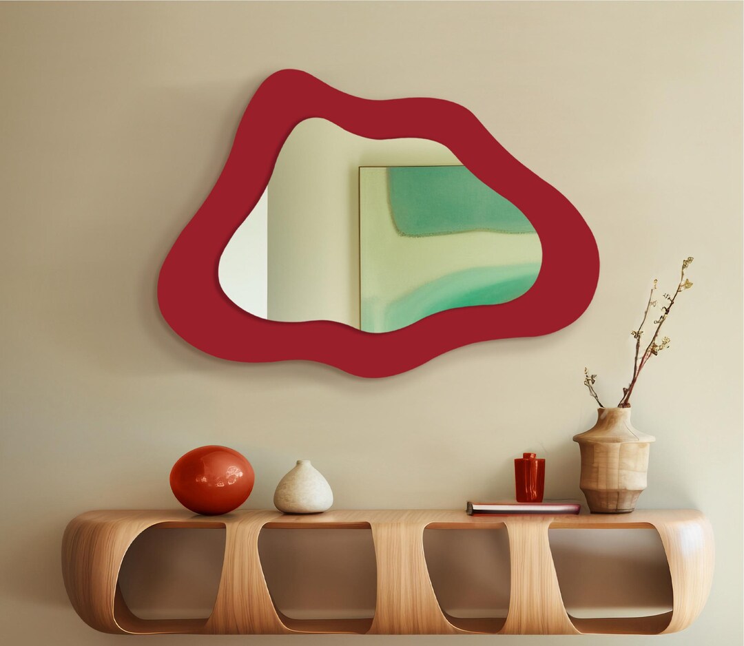 Red Mirror for Bedroom , Asymmetrical Mirror , Irregular Mirror for ...