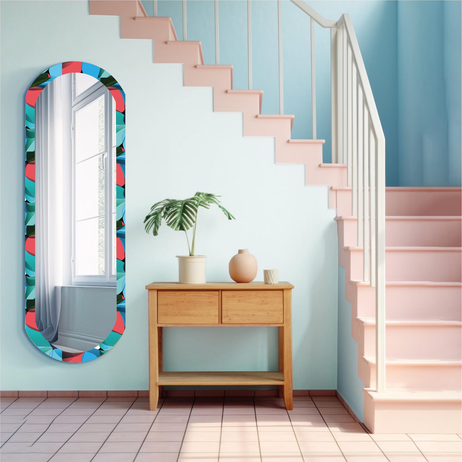 Colorful Oval Full Length Mirror: Pattern Printed Wood Frame - Etsy