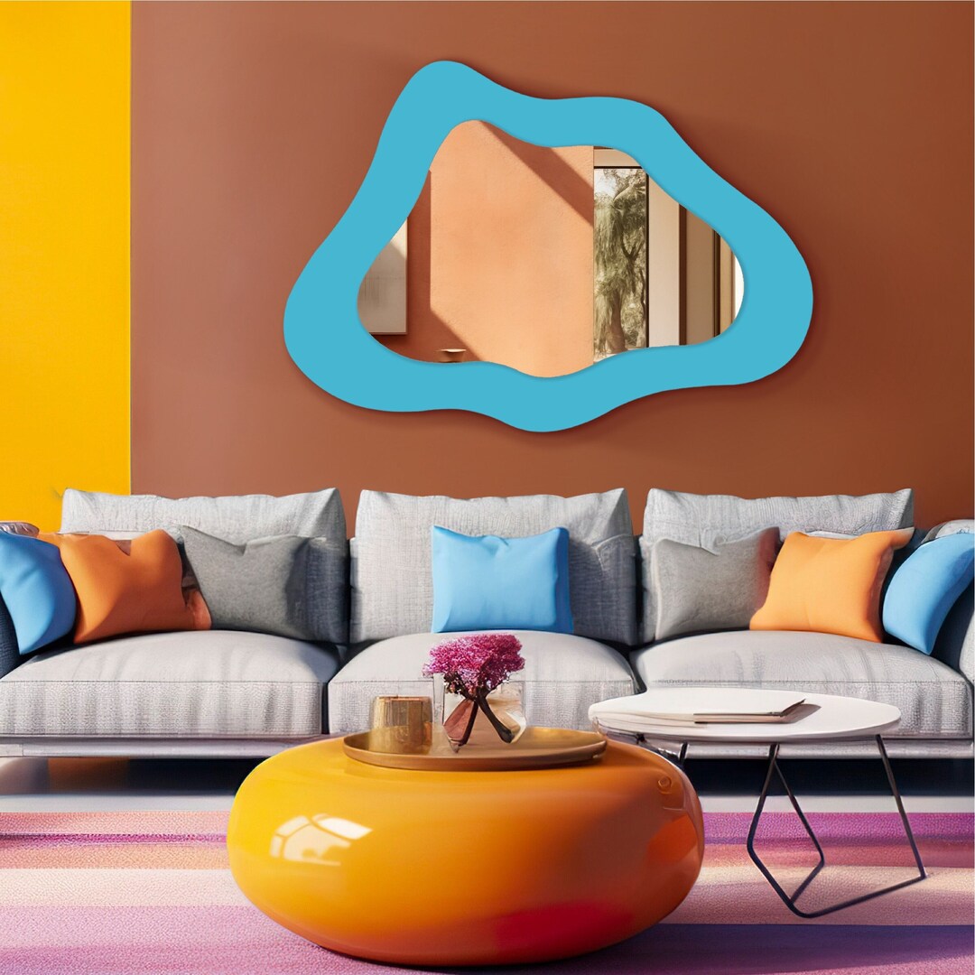 Blue Wall Mirror Decor , Wavy Mirror Wall , Cloud Mirror Large - Etsy