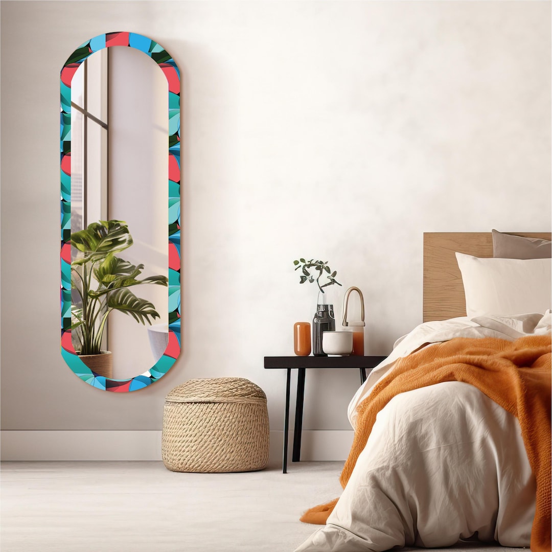 Colorful Oval Full Length Mirror: Pattern Printed Wood Frame - Etsy