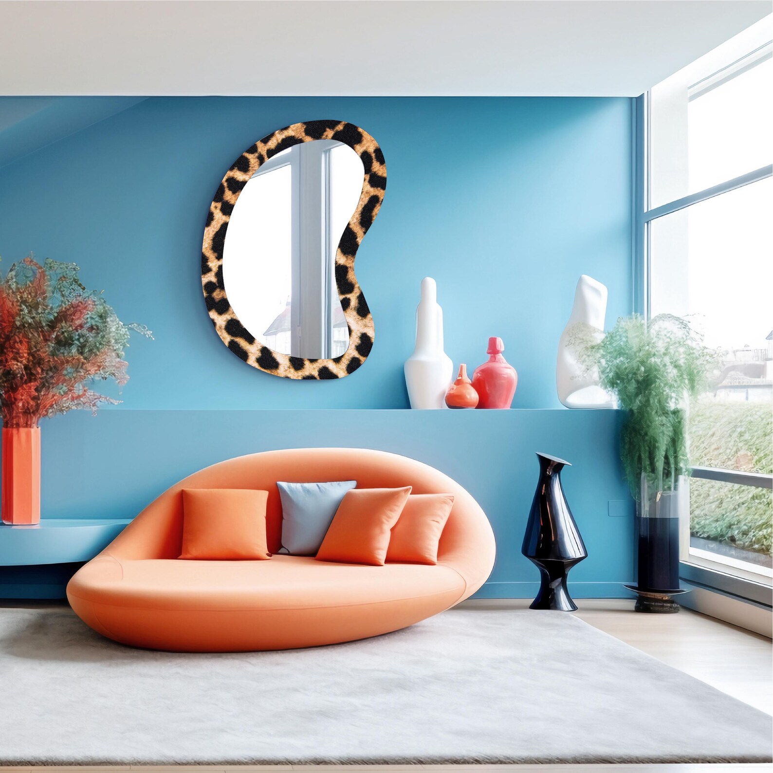 Leopard Print Bean Shape Wall Mirror: Asymmetrical Decor - Etsy