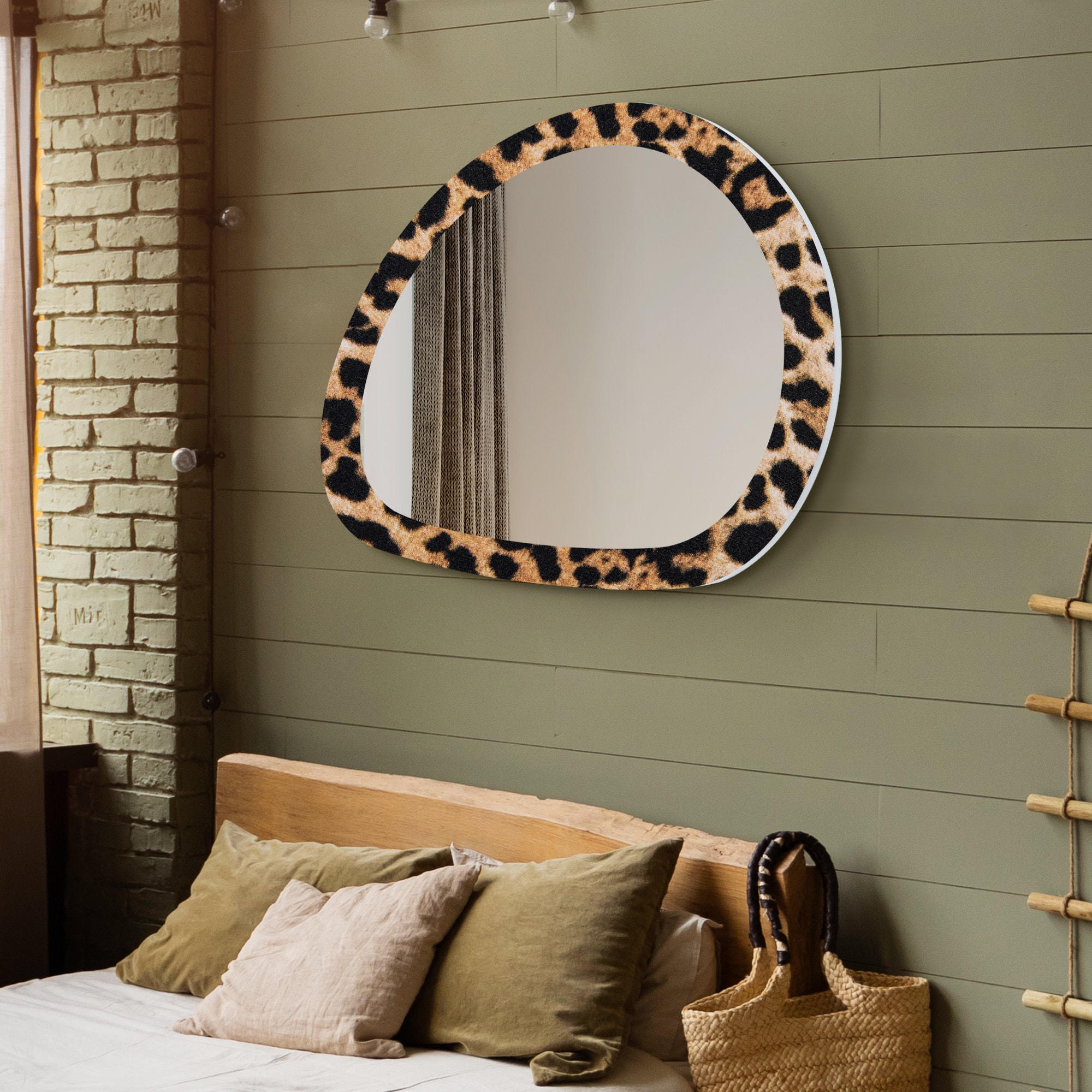 Blob Mirror for Wall , Leopard Pattern Wall Decoration , Oval ...