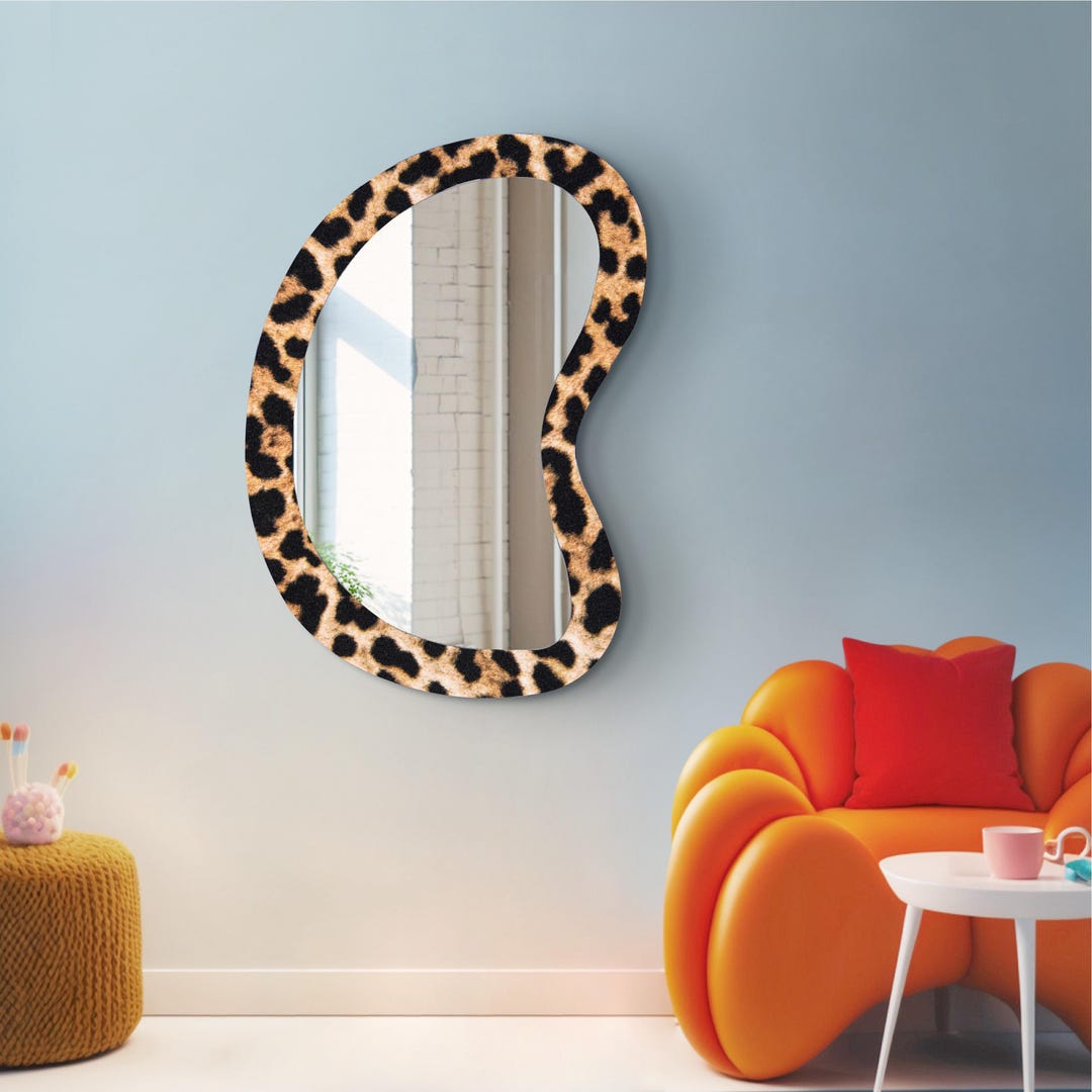 Leopard Print Bean Shape Wall Mirror: Asymmetrical Decor - Etsy