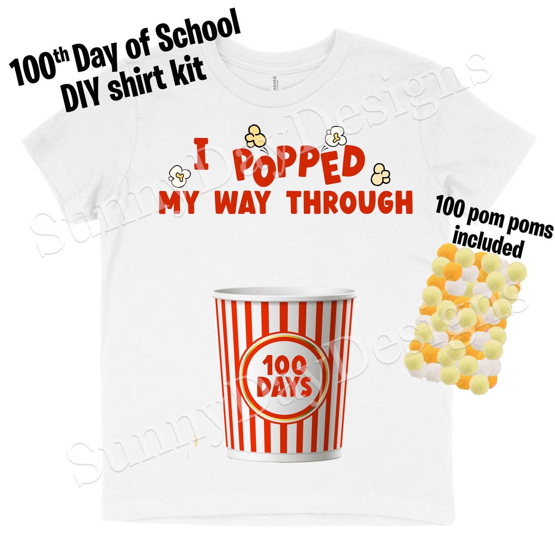 100th Day of School DIY Popcorn Shirt Kit, 100th Day of School Shirt ...