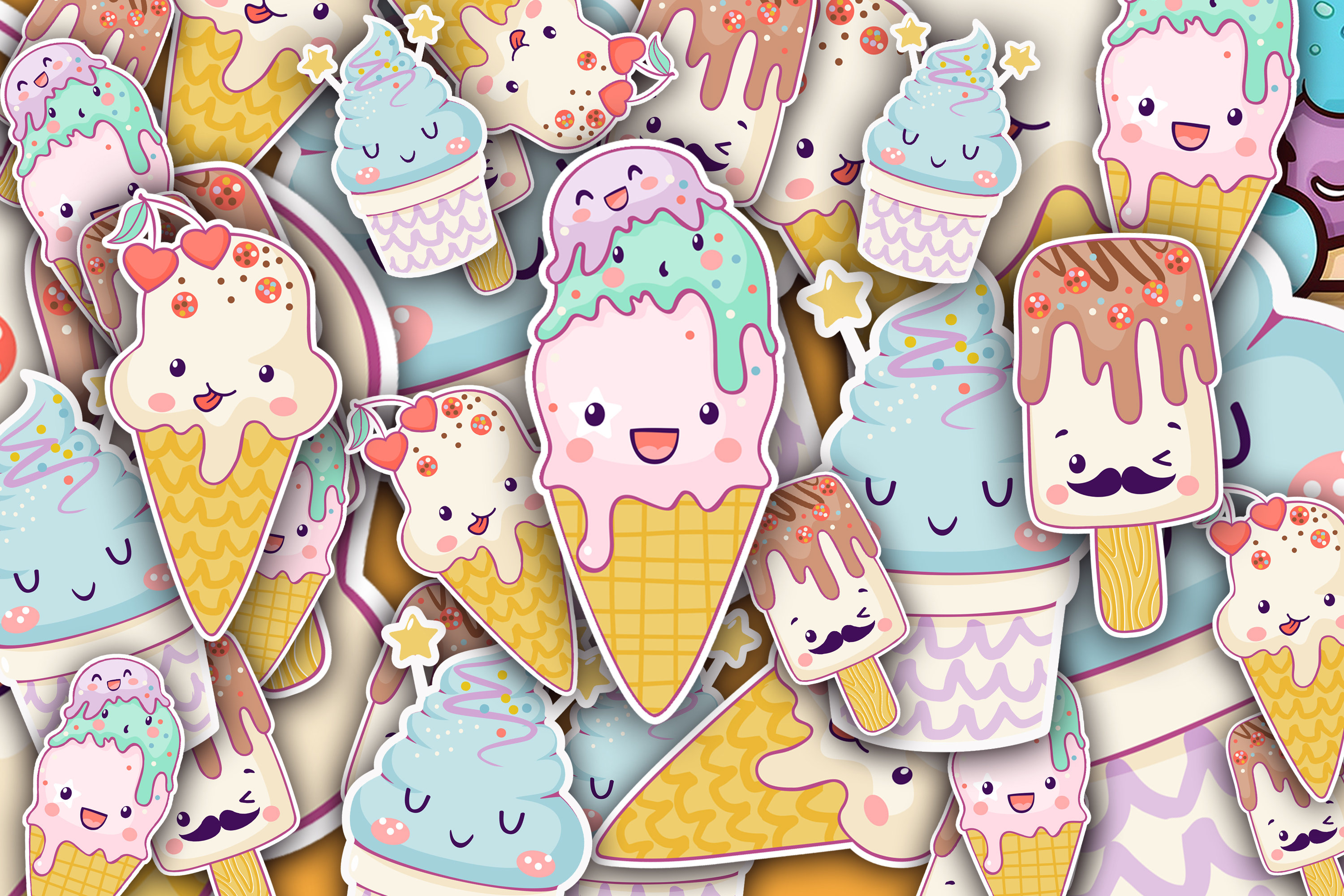 Cute Ice Cream Cone Sticker, Kawaii Ice Cream Sticker, Cute Trendy ...