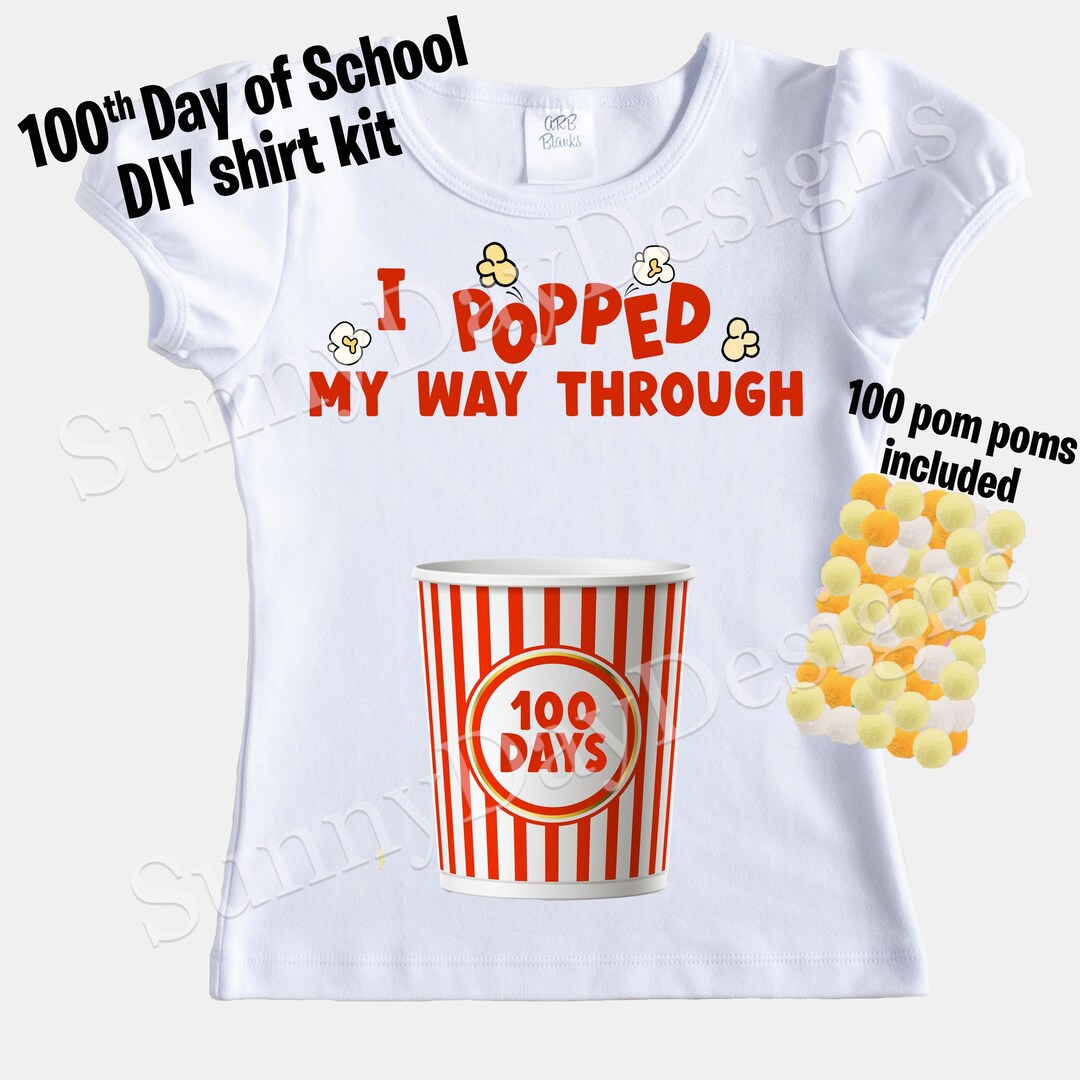 100th Day of School DIY Popcorn Shirt Kit, 100th Day of School Shirt ...