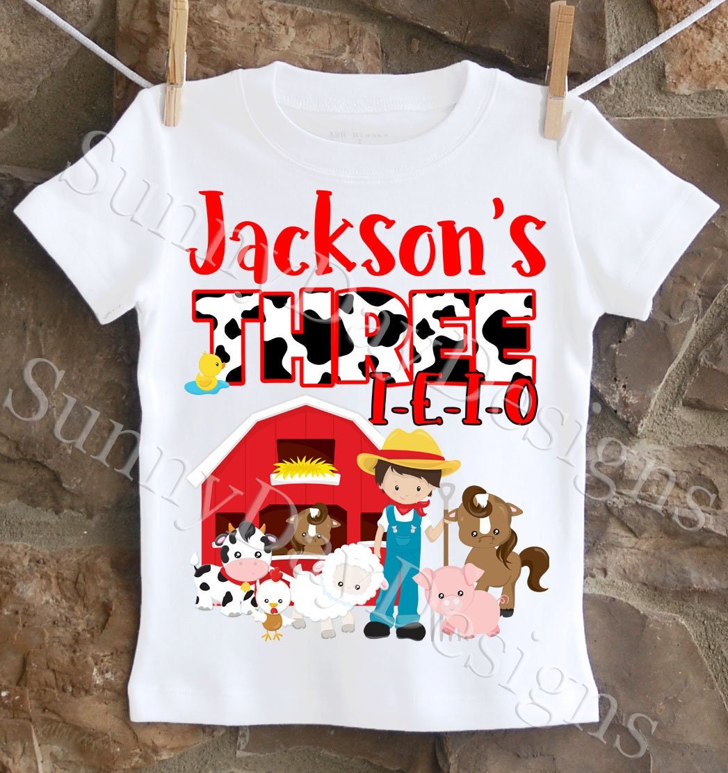 3ieio Birthday Shirt, Three Ieio Birthday Shirt, Farm Birthday Shirt ...