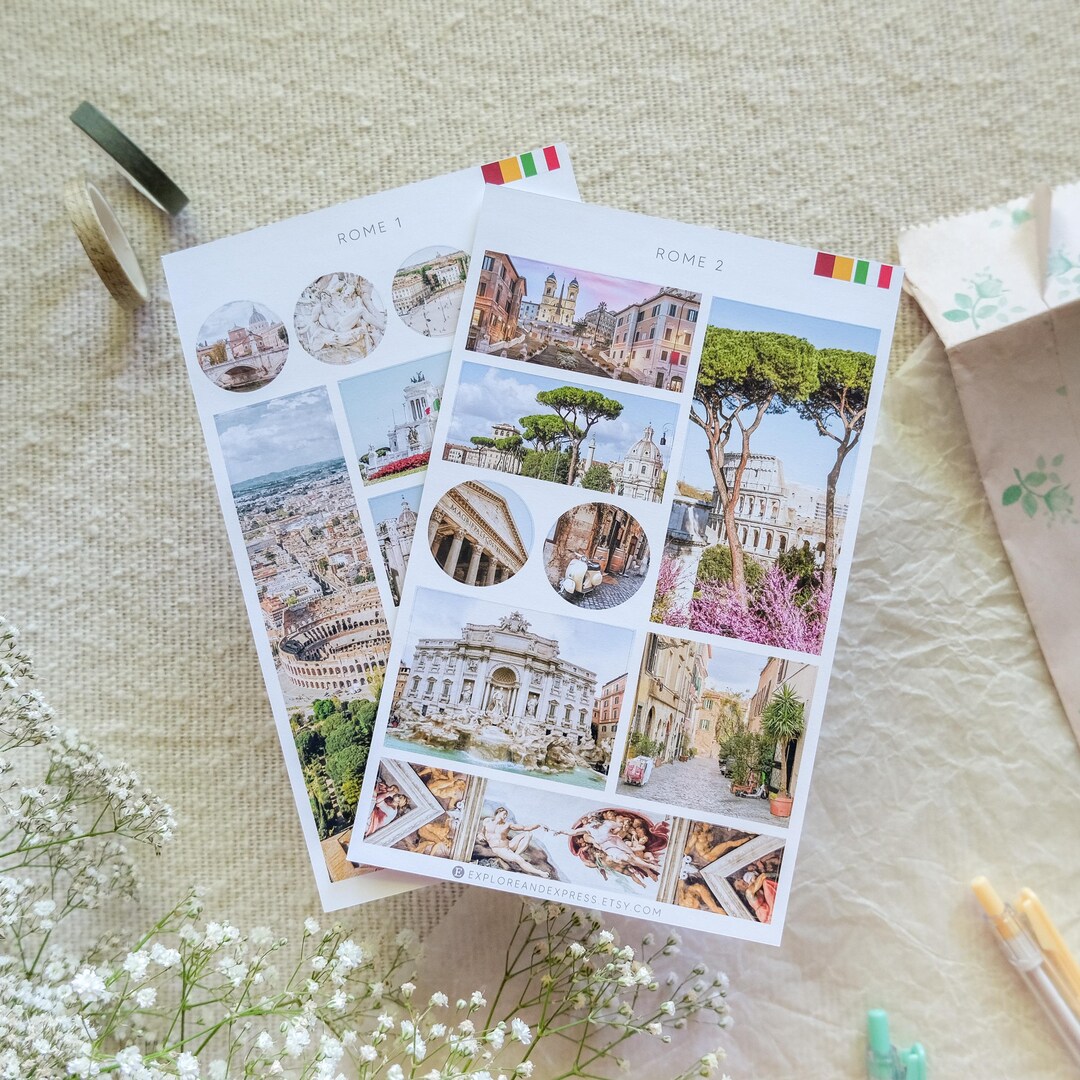 Rome Sticker Sheets – Italy Landmarks, Colosseum, Trevi Fountain ...