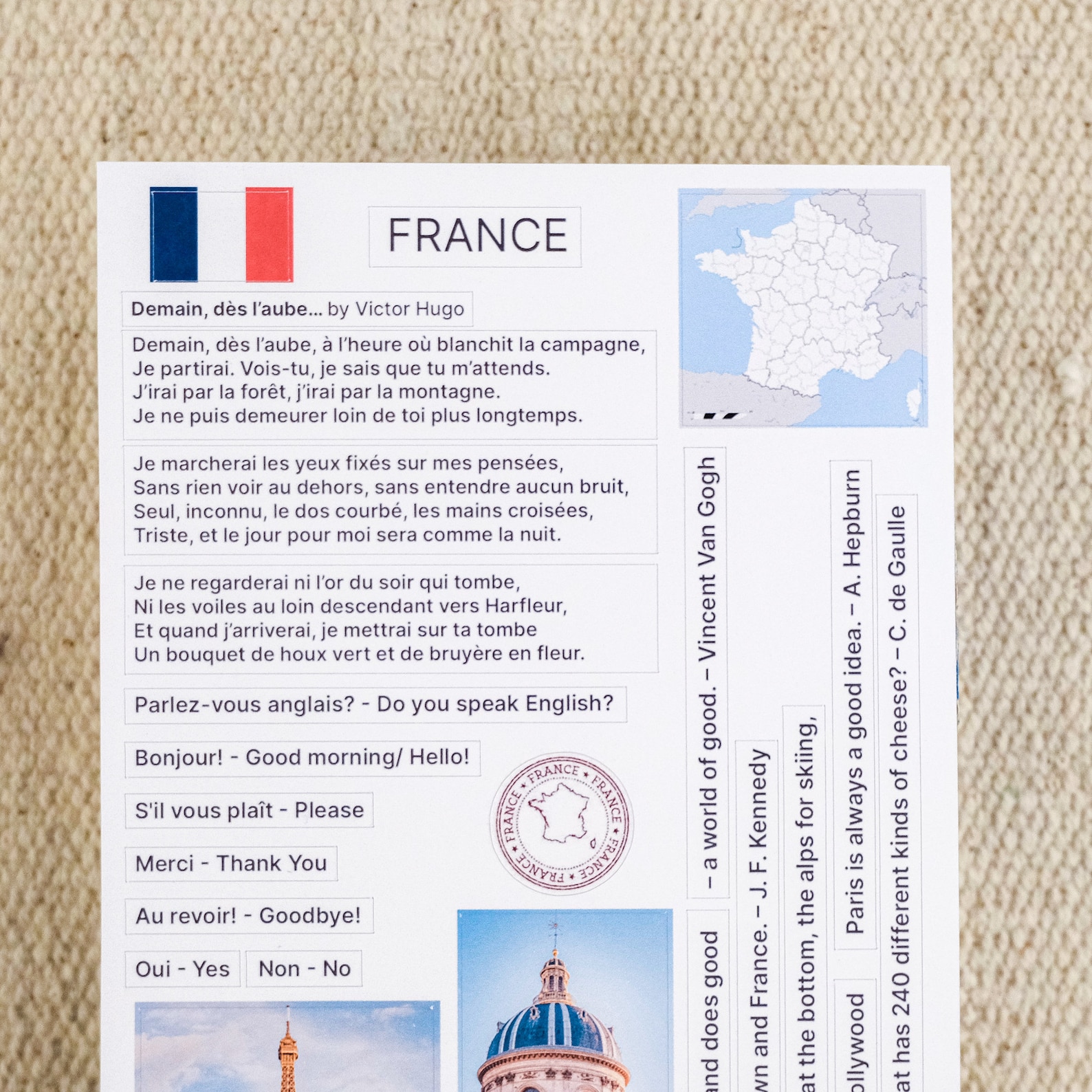 France Travel Stickers Kit With French Flag, France Map, French Basic ...