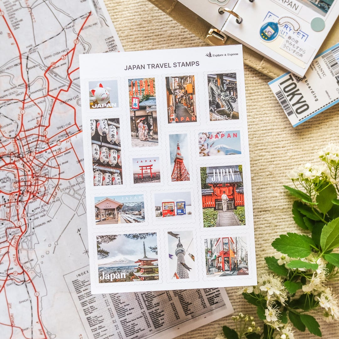 Japan Stamp Stickers, Japan Travel Stickers, Japanese Stamps, Japan ...