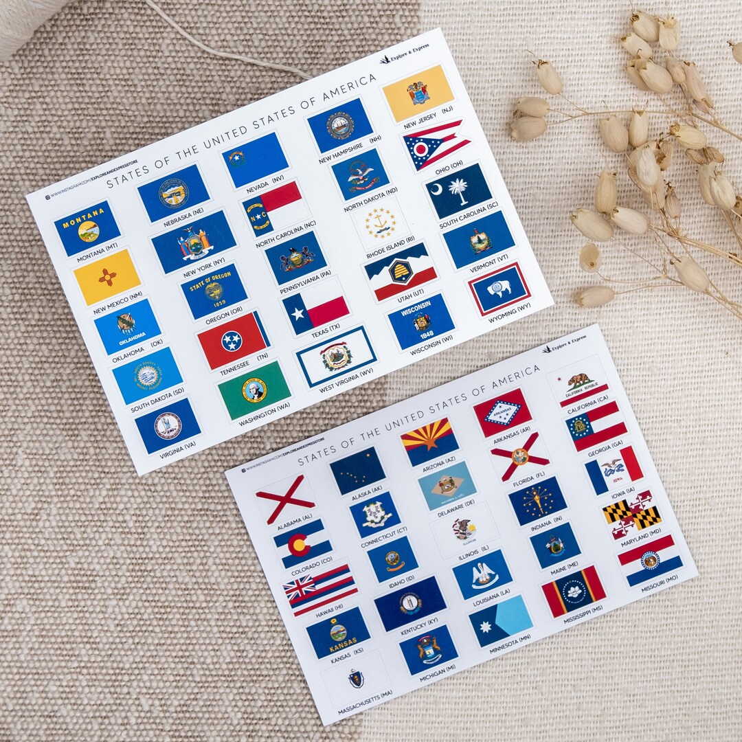 States of the United States of America Flag Stickers, 50 States Flags ...