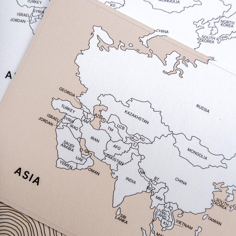 Asia Color in Map Sticker of Asia Travel Map Stickers for Tracking ...