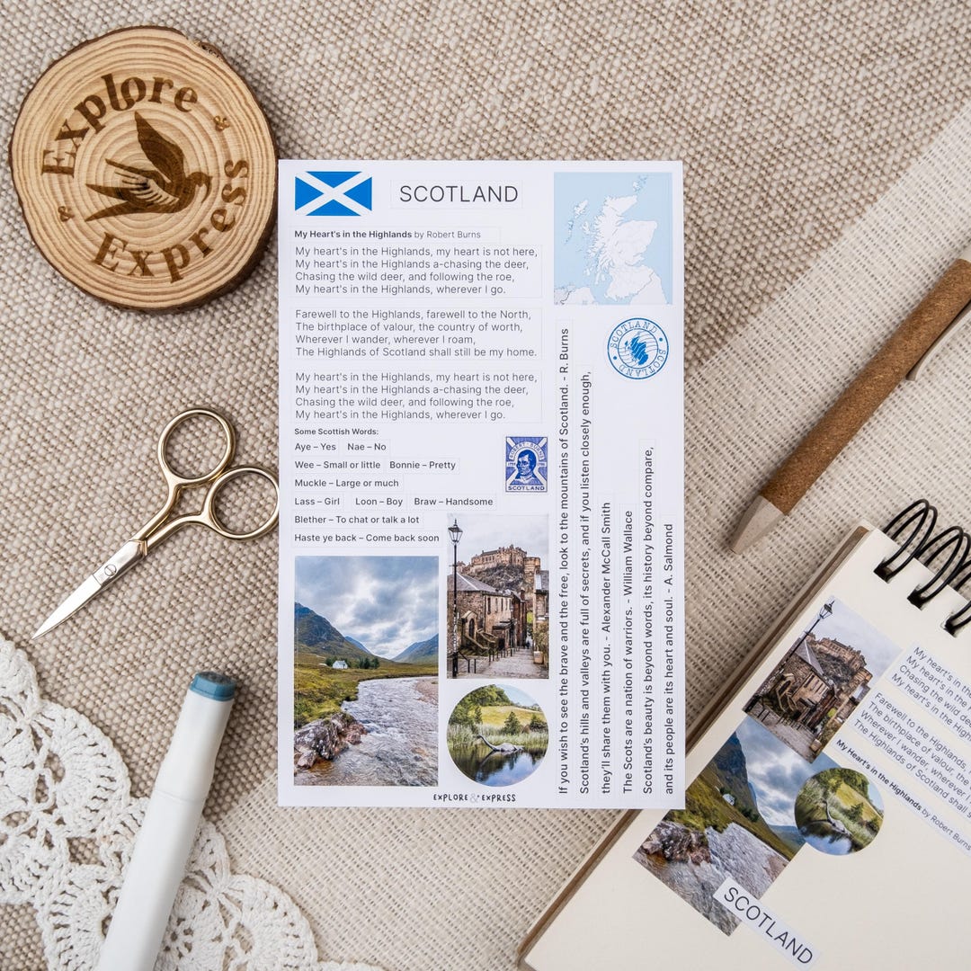 Scotland Stickers Kit for Travel Journals - Scottish Flag, Scotland Map ...