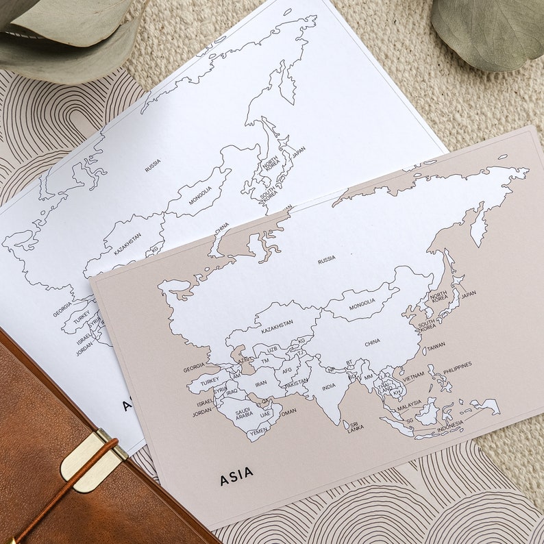 Asia Color in Map Sticker of Asia Travel Map Stickers for Tracking ...