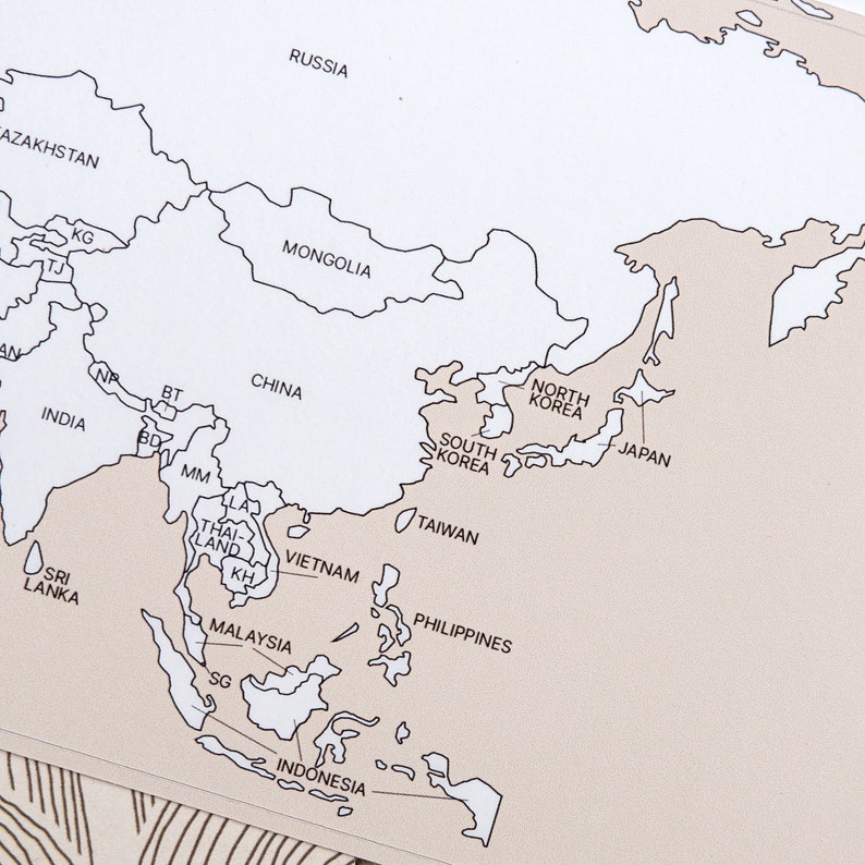 Asia Color in Map Sticker of Asia Travel Map Stickers for Tracking ...