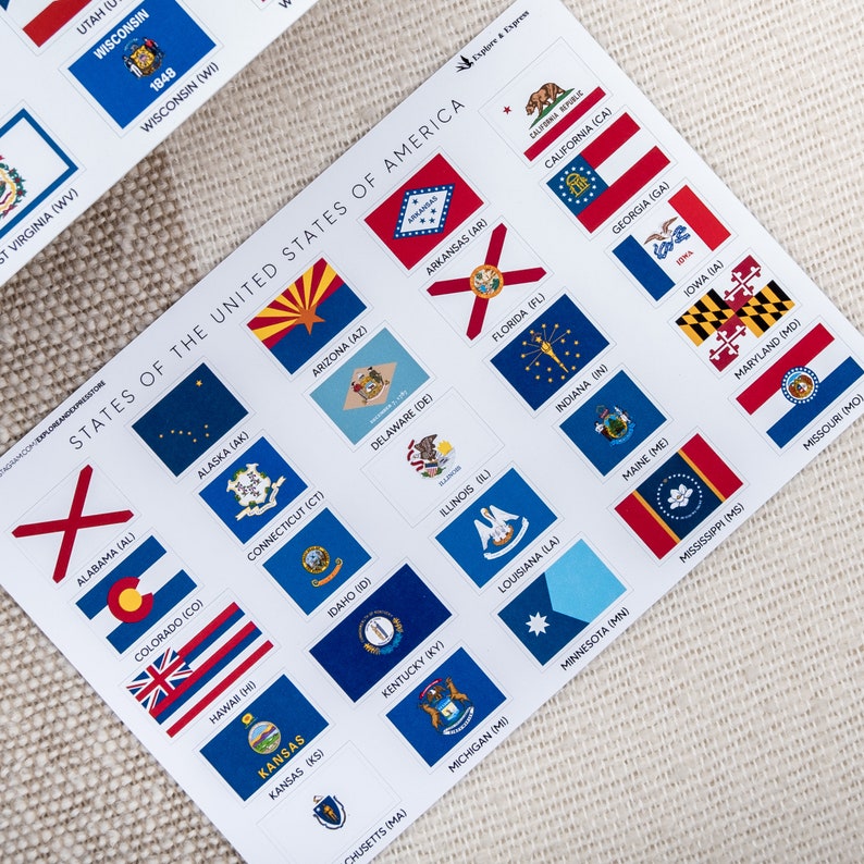 States of the United States of America Flag Stickers, 50 States Flags ...