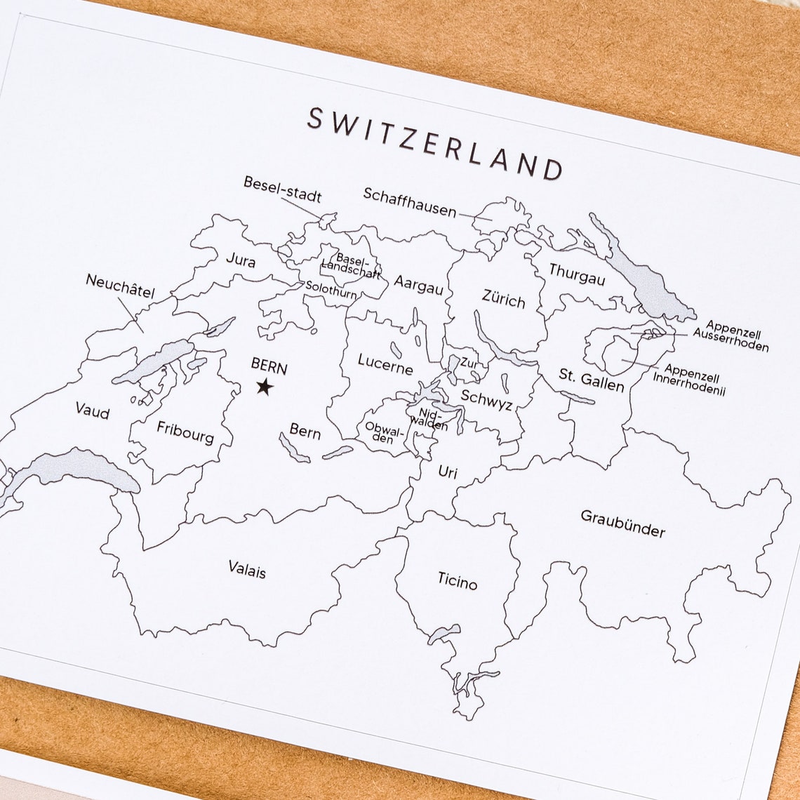 Switzerland Travel Tracker Map Sticker. Coloring Swiss Map Sticker ...