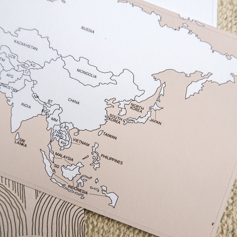 Asia Color in Map Sticker of Asia Travel Map Stickers for Tracking ...