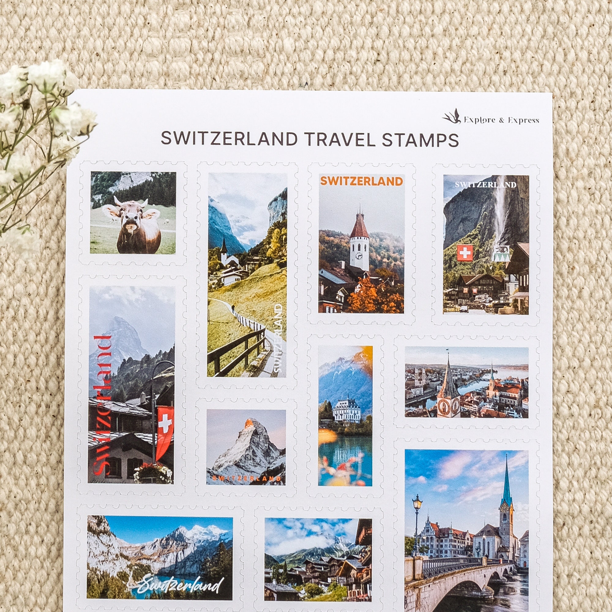 Swiss Stamp Stickers Travel Journal Switzerland Stamps Set Stickers for ...