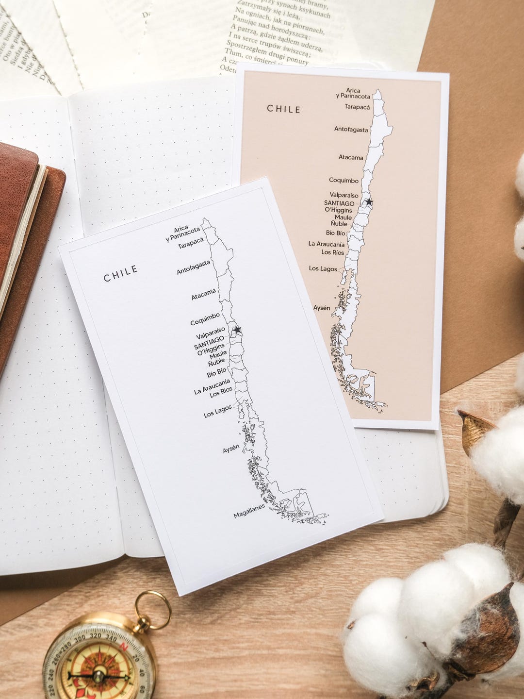 Chile Regions Map Sticker | Black White Chile Map for Travel Journal ...