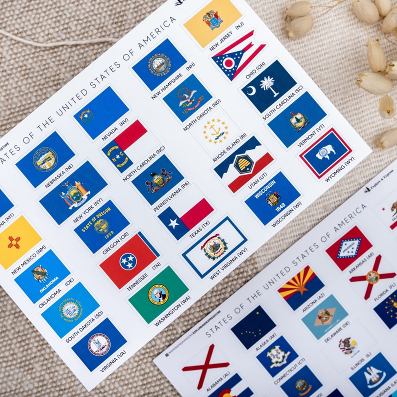 States of the United States of America Flag Stickers, 50 States Flags ...