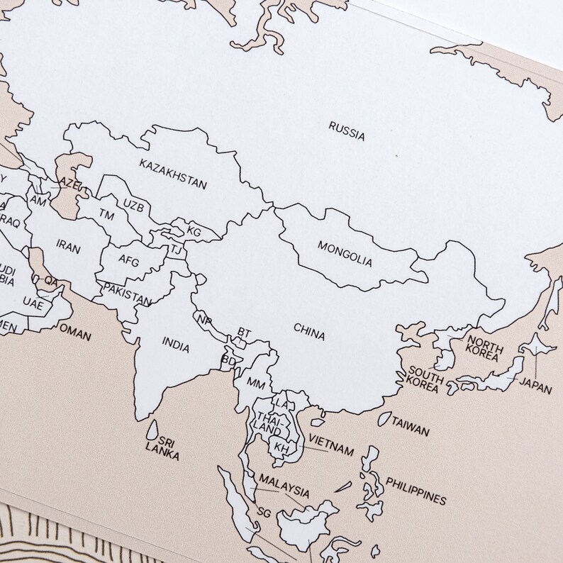 Asia Color in Map Sticker of Asia Travel Map Stickers for Tracking ...