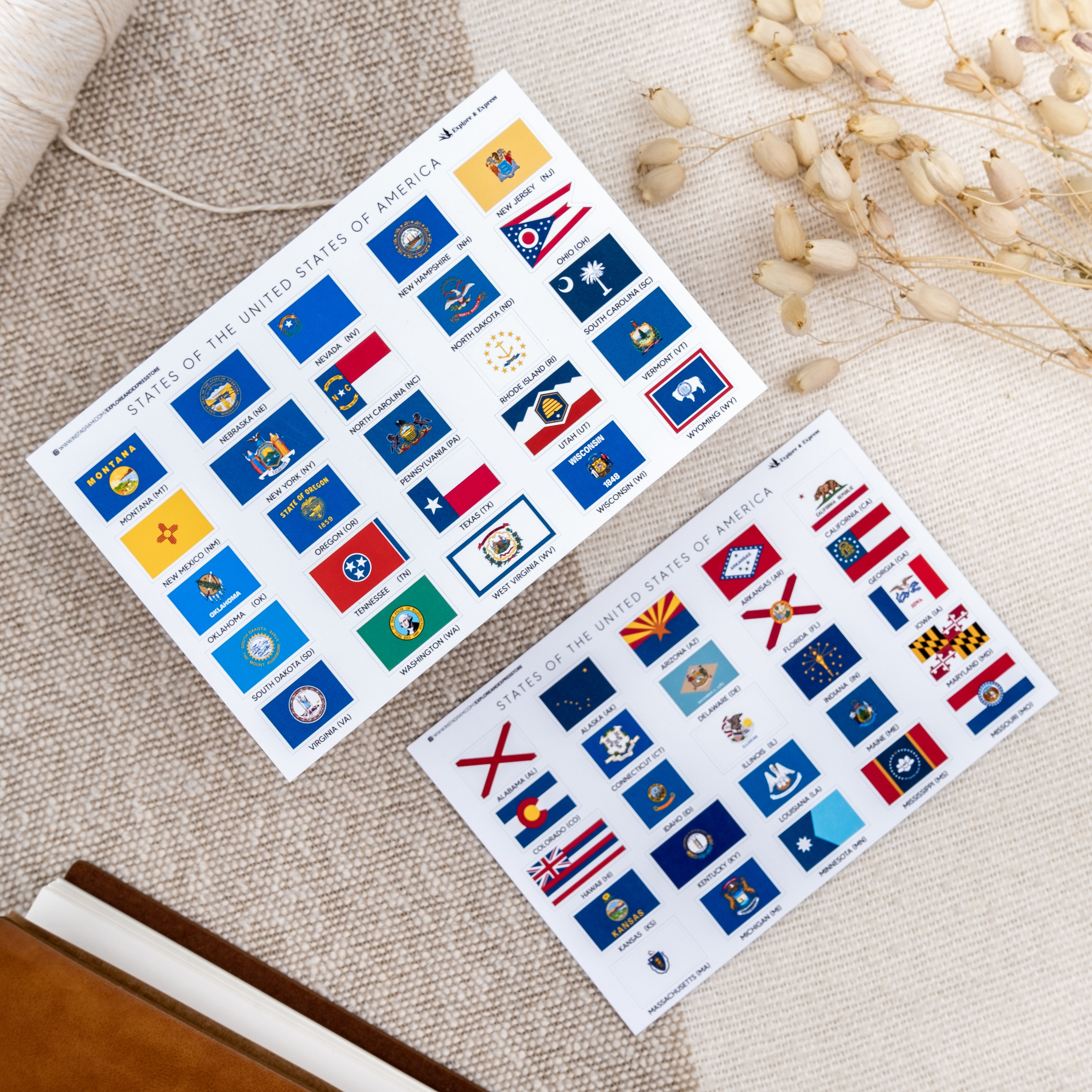 States of the United States of America Flag Stickers, 50 States Flags ...