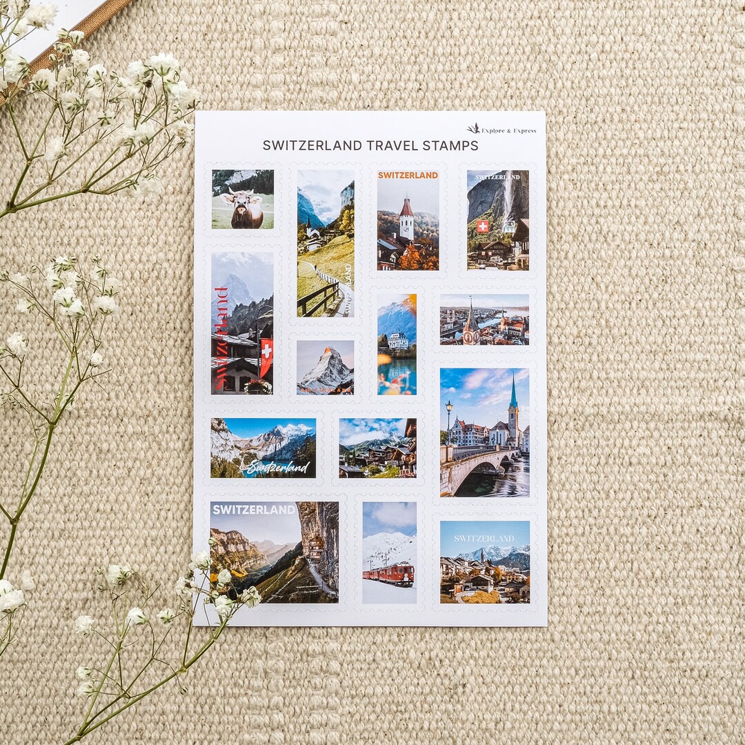 Swiss Stamp Stickers Travel Journal Switzerland Stamps Set Stickers for ...