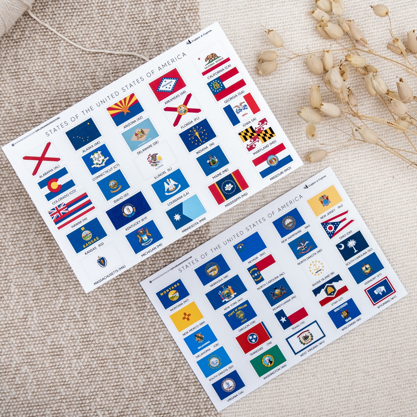 States of the United States of America Flag Stickers, 50 States Flags ...
