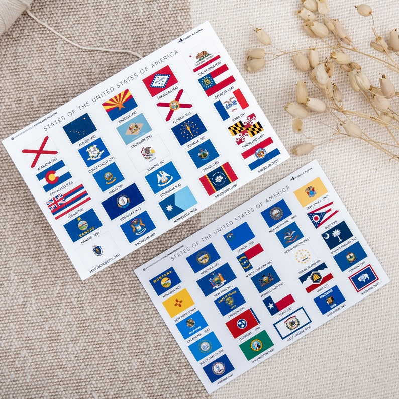 States of the United States of America Flag Stickers, 50 States Flags ...