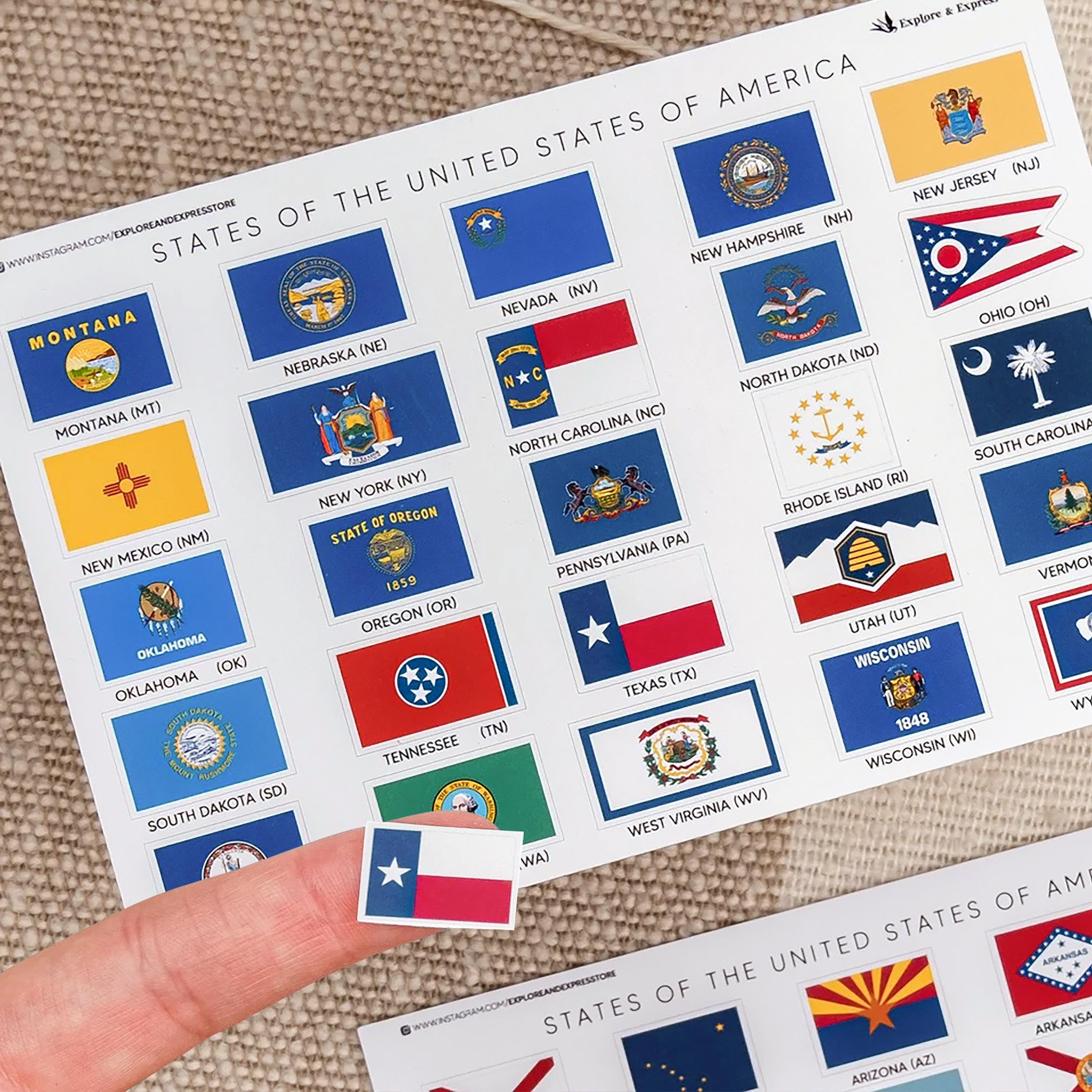 States of the United States of America Flag Stickers, 50 States Flags ...