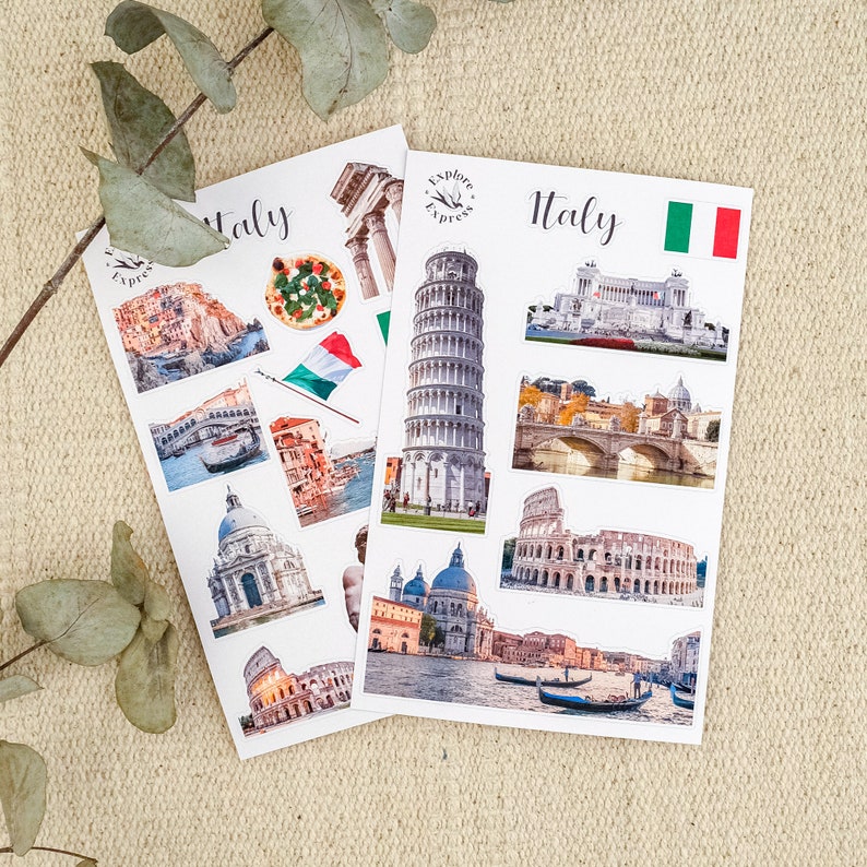Italy Sticker Sheets - Rome Venice Pisa Landmarks Travel Journal ...