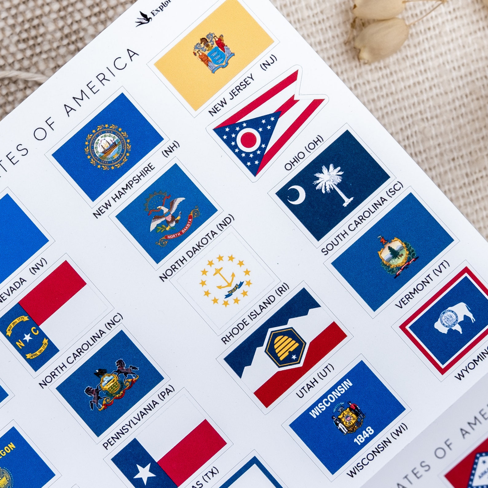 States of the United States of America Flag Stickers, 50 States Flags ...