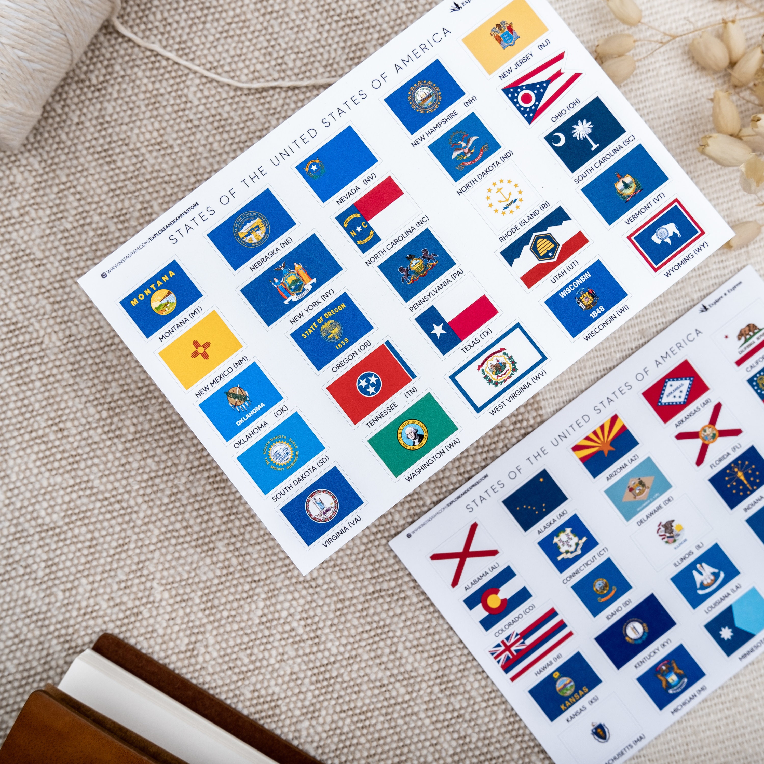 States of the United States of America Flag Stickers, 50 States Flags ...