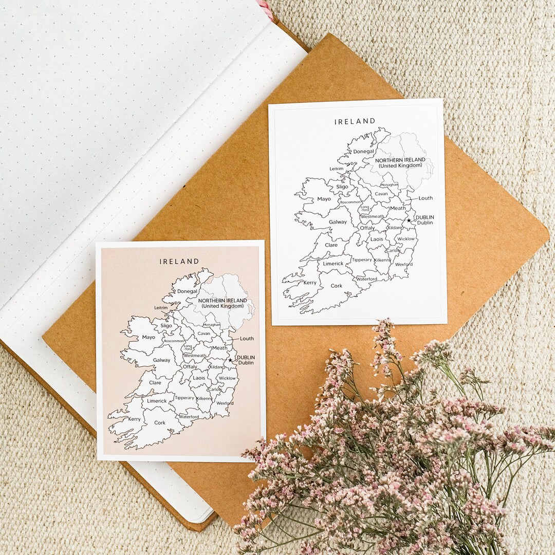Ireland Counties Map Sticker Irish Travel Sticker Map of Ireland for ...