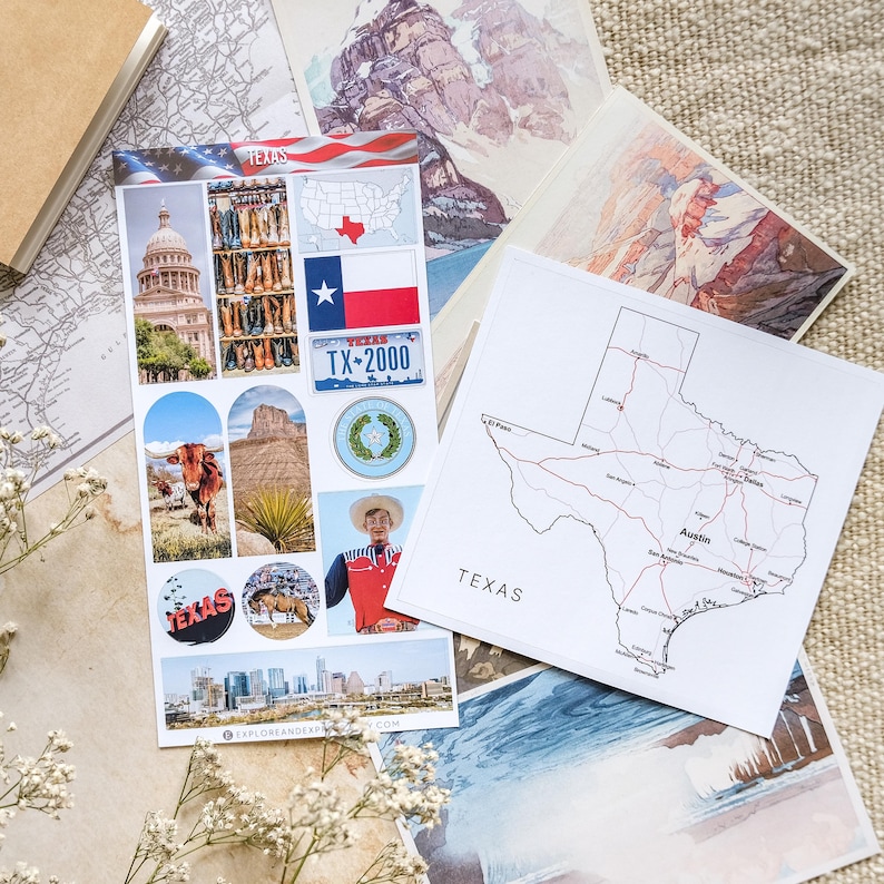 Texas Sticker Set – Texas State Map & Iconic Texas Landmarks – TX ...