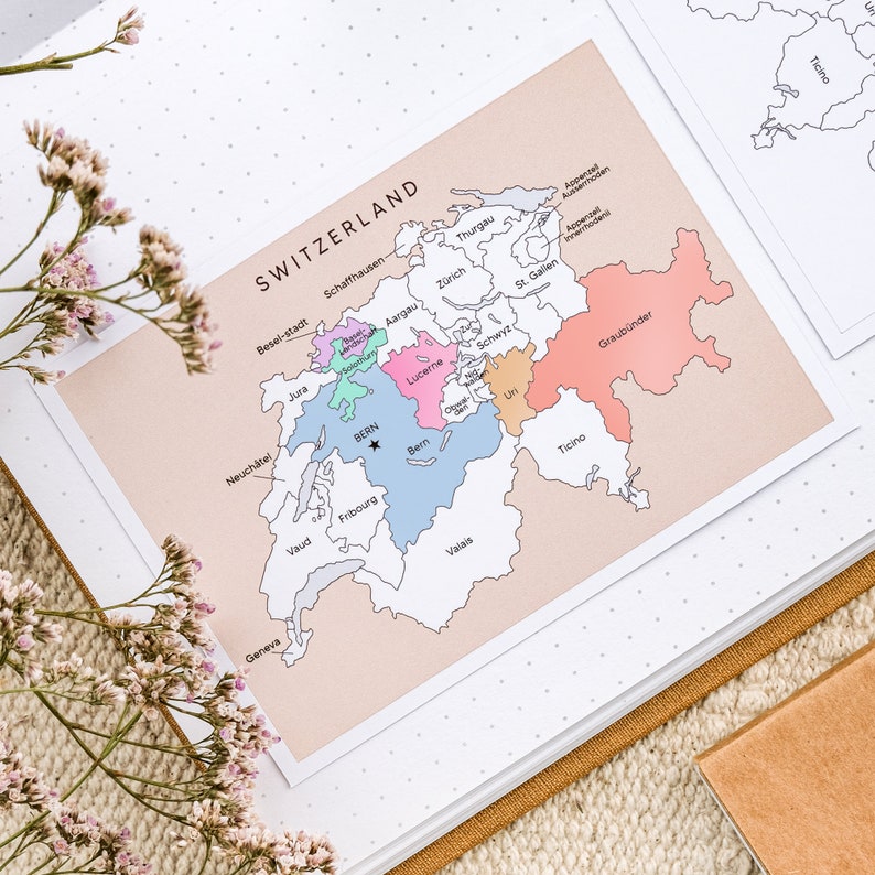 Switzerland Travel Tracker Map Sticker. Coloring Swiss Map Sticker ...