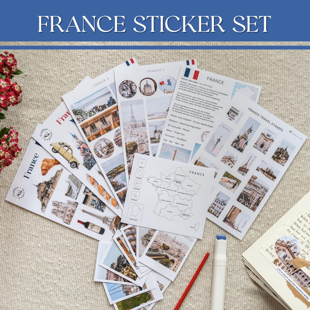 France Sticker Set, Paris Stickers, France Travel Journal Stickers ...
