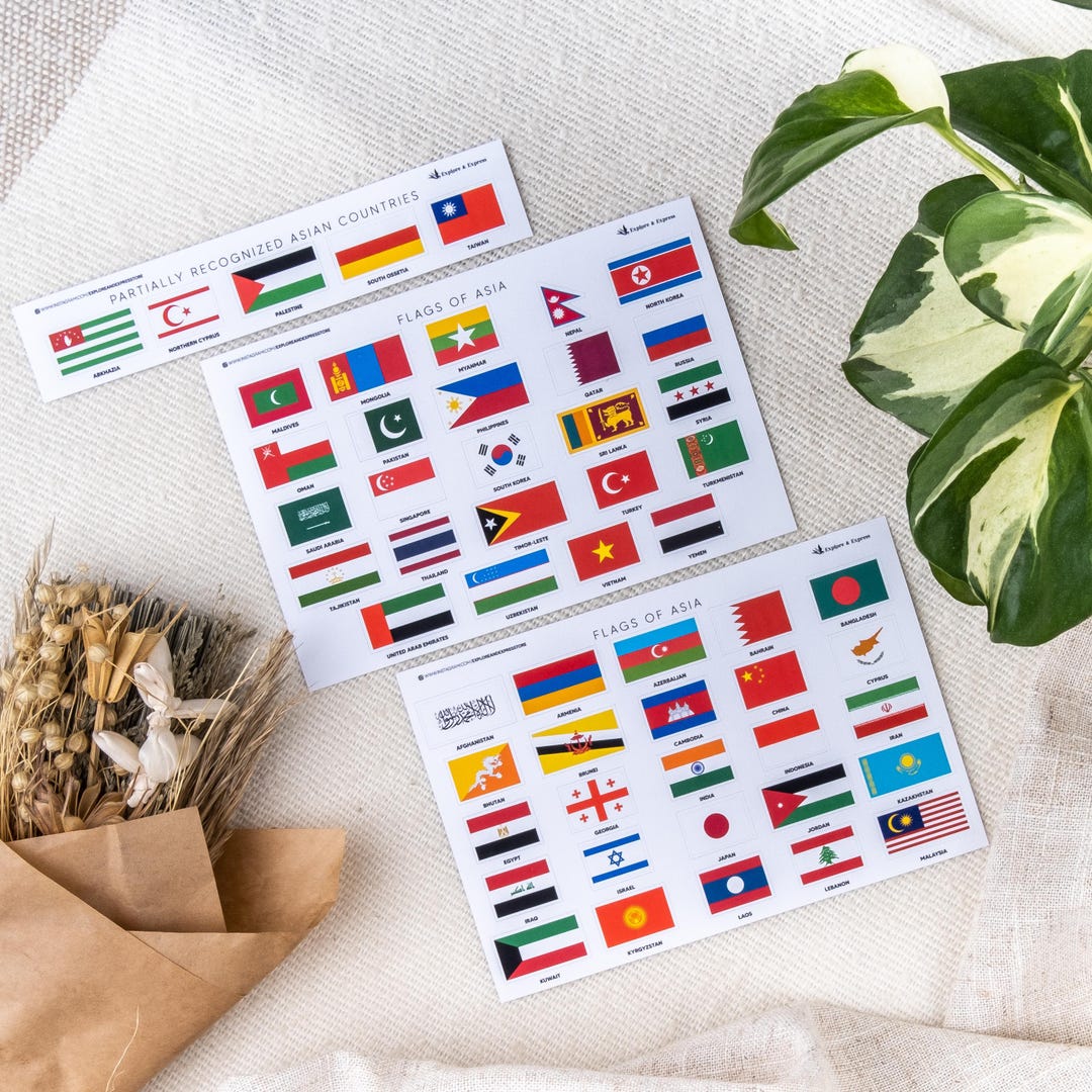 Asia Flag Stickers, Country Flags Stickers, Countries of Asia Flags ...