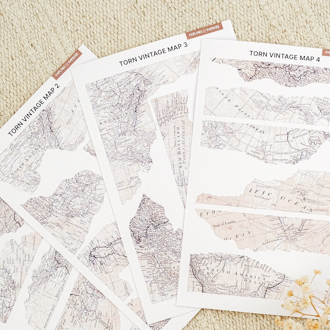 Vintage Map Ripped Torn Paper for Junk Journal Stickers Vintage ...