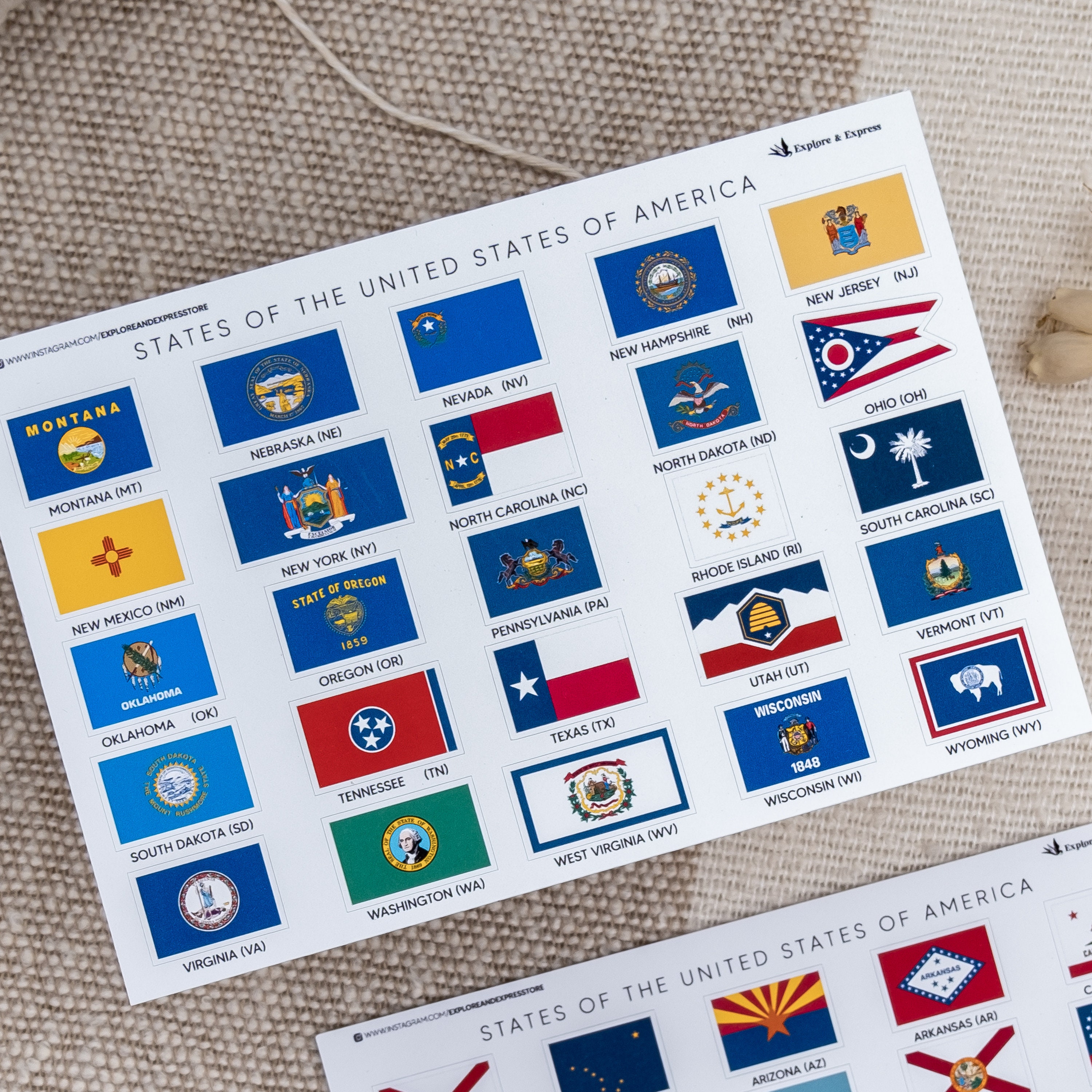 States of the United States of America Flag Stickers, 50 States Flags ...