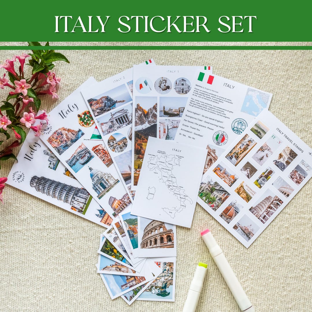 Italy Sticker Set, Rome Venice Travel Stickers, Italian Stickers ...