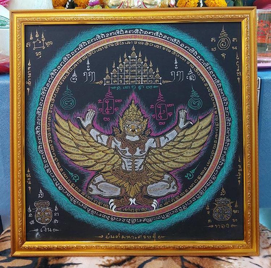Magic Yant Cloth King Garuda Krut AJ Amon Thai Handmade Buddha Amulet ...