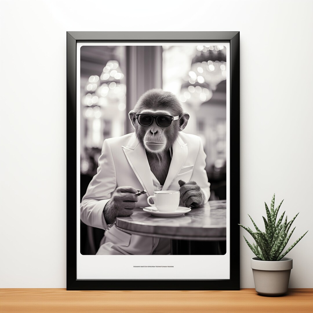 Stylish Jazz Monkey With Coffee, Printable AI Art With Instant Download ...