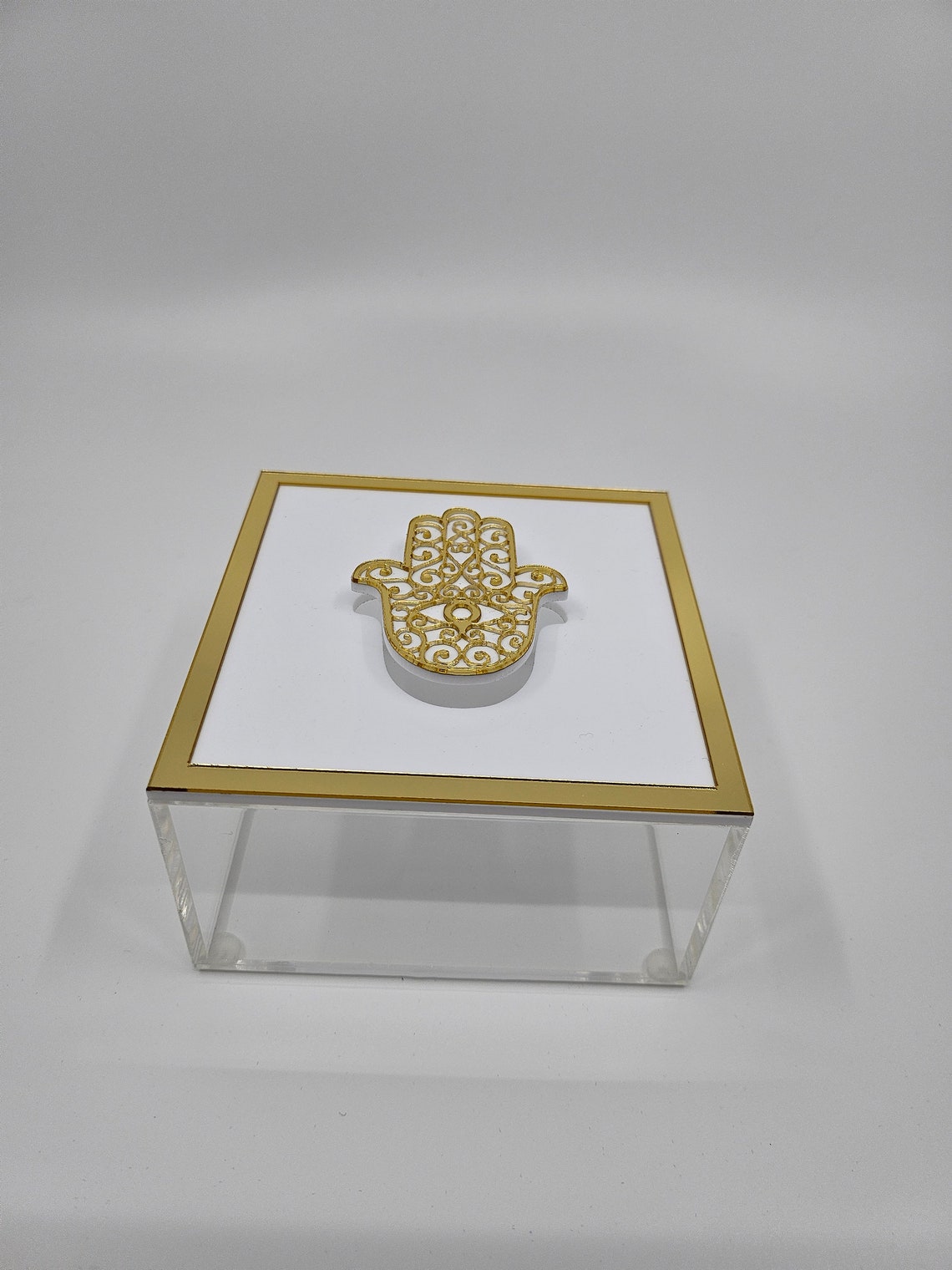 Ramadan Clear Acrylic Box With Golden Pattern, Hand of Fatima, Fanoos ...