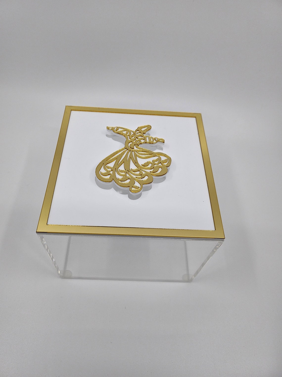 Ramadan Clear Acrylic Box With Golden Pattern, Hand of Fatima, Fanoos ...