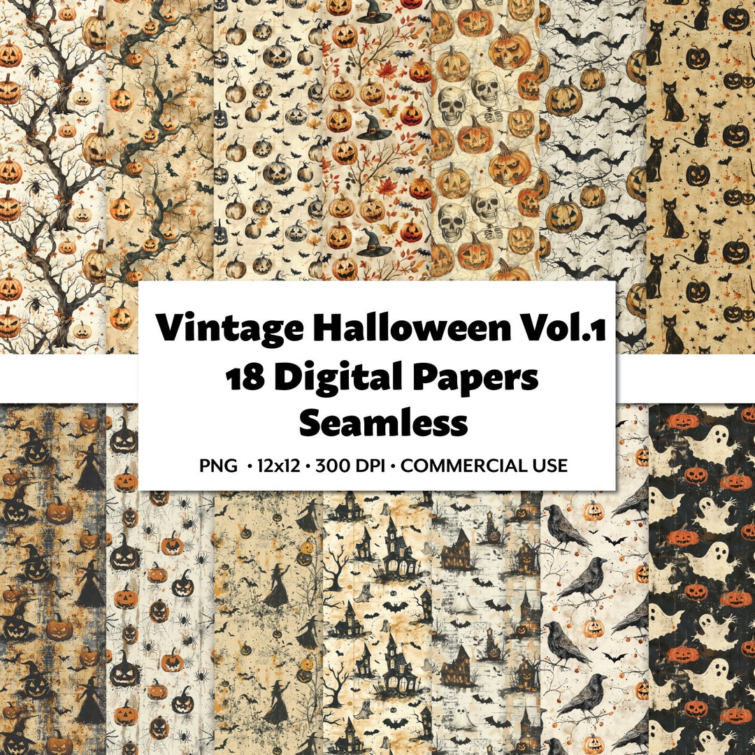 Vintage Halloween Digital Paper: 18 Seamless Patterns (PNG) - Etsy